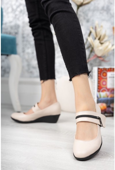 NeskaAvm Dolgu Taban Fermuar Detaylı Ten Cilt Ayakkabı