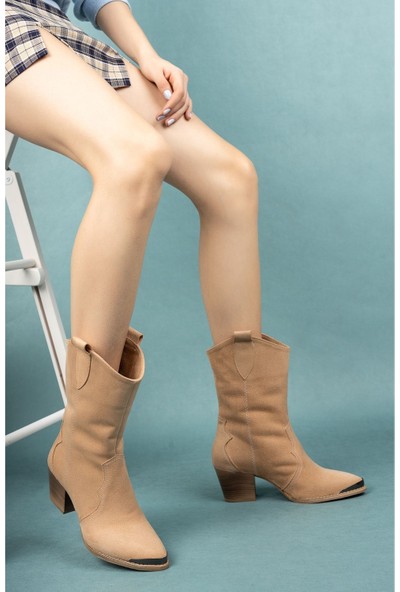 NeskaAvm Topuklu Ten Süet Kovboy Bot