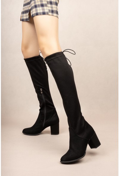 NeskaAvm Streç Siyah Süet Çizme