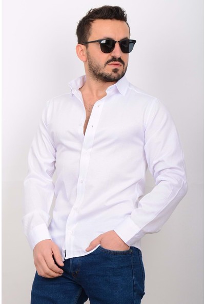 Edwox Erkek Klasik Spor Kesim Slim Fit Düz Gömlek Beyaz E143 Edwox Erkek Klasik Spor Kesim Slim Fit Düz Gömlek Beyaz E143