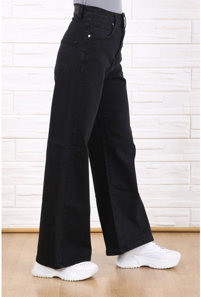 Black Shabby Simsiyah Solmayan Siyah Kadın Salaş (Palazzo) Likralı Pantolon,siyah Kadın Bol Paça Kadın Jeans Pantolon