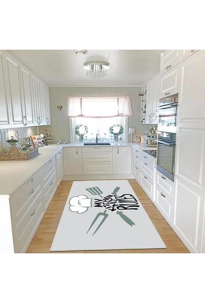 Grande Kaymaz Tabanlı Yazılı Dijital Baskılı Mutfak Halısı - HLBSK-169