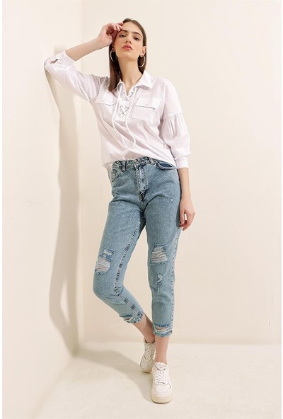 By Moda İnci Yırtık Mom Skinny Jeans By Moda İnci Yırtık Mom Skinny Jeans