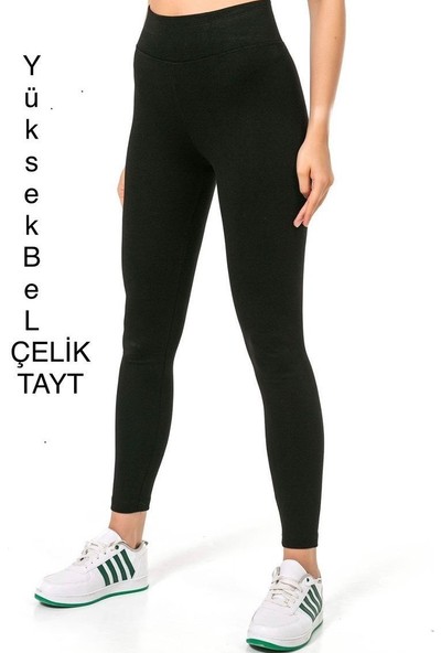 Yuna Siyah Yüksek Bel Toparlayıcı Çelik Örme Kalın Kışlık Tayt TY4A Xl