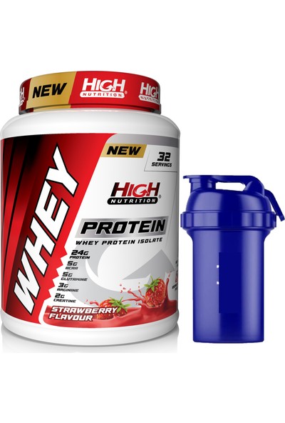 Whey Protein 960 gr Çilek Aromalı Protein Tozu 24 Gram Protein + Shaker