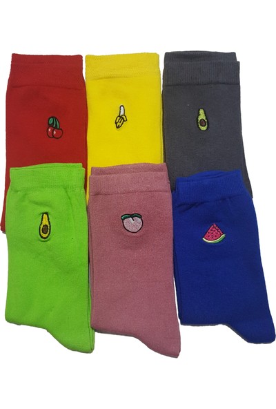 London Socks 6'lı Unisex Meyve Desenli Soket Çorap Model 1
