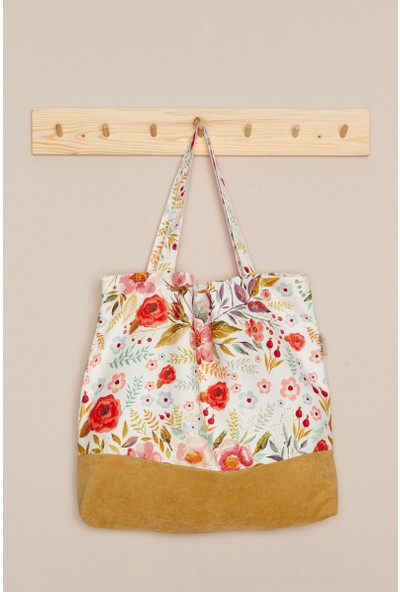 Iki Renkli Desenli Günlük Çanta,suzani 29 - Hardal,c-1s