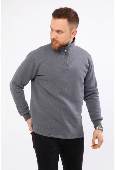 Mualta Erkek Regular Fit Balıkçı Yaka Uzun Kollu Füme Gri Sweatshirt