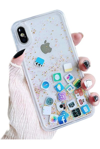 Case 4U Apple iPhone XR Kılıf Hareketli İçi Sıvı Sosyal Medya İkonlu Simli Water Kapak Case 4U Apple iPhone XR Kılıf Hareketli İçi Sıvı Sosyal Medya İkonlu Simli Water Kapak