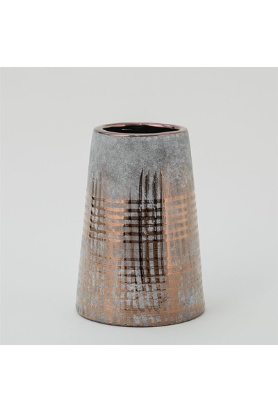 Chakra Chequered Vazo 15X22 cm Bakır