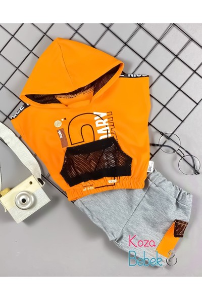 Erkek Bebe Cebi Fileli Takım Turuncu 6801- Erkek Bebe Cebi Fileli Takım Turuncu 6801-