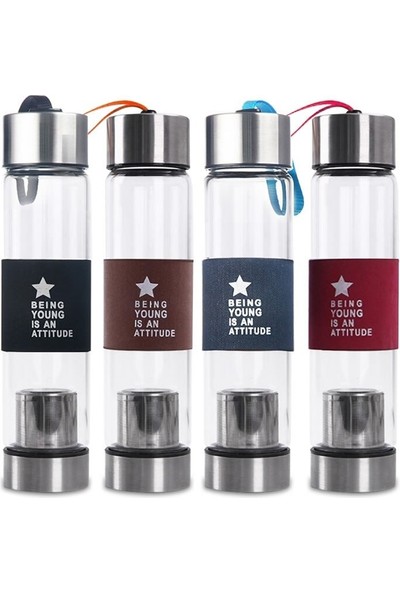Tealife Young 450ML Cam Su Şişesi,suluk,matara,çay Demlik,süzgeci Açık Seyahat Spor,taşınabilir Büyük Kapasiteli
