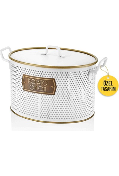 The Mia Patates Soğan Kovası 2 Hazneli Özel Beyaz Gold Galvaniz My Çeyizim MY10 The Mia Patates Soğan Kovası 2 Hazneli Özel Beyaz Gold Galvaniz My Çeyizim MY10
