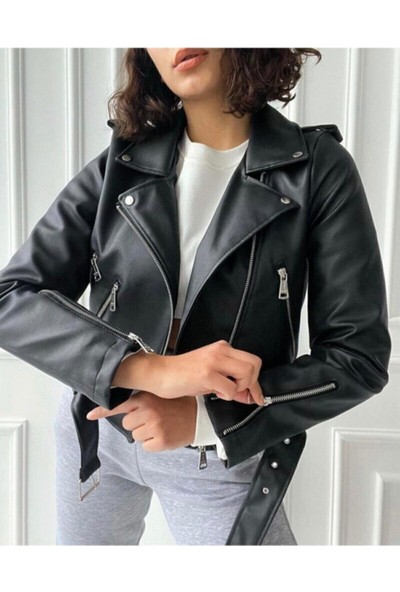 Laluvia Kadın Siyah Kemerli Deri Ceket Laluvia Kadın Siyah Kemerli Deri Ceket