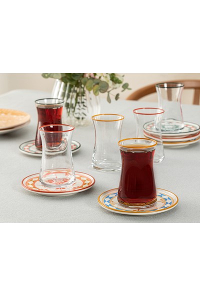 Etnik Porselen 12 Parça Çay Takımı 160 ml Renkli