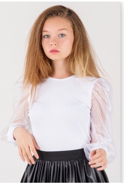 Rapapa Kız Çocuk Kol Detaylı Body Beyaz 5728-