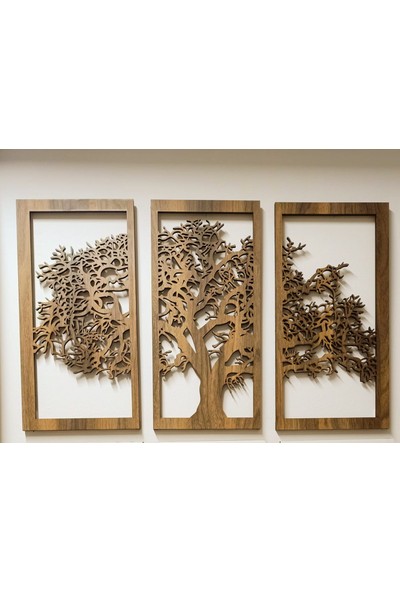 Başarı Atölye Ahşap Ağaç Modelli Işıklı 3 Lü Duvar Tablosu
