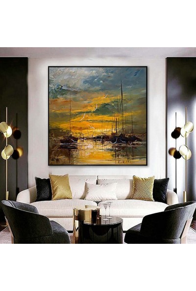 Tablo Plus Soyut Sahil'de Günbatımı Yağlı Boya Tablo