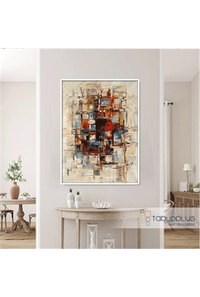 Tablo Plus Beige Soyut Yağlı Boya Dokulu Tablo