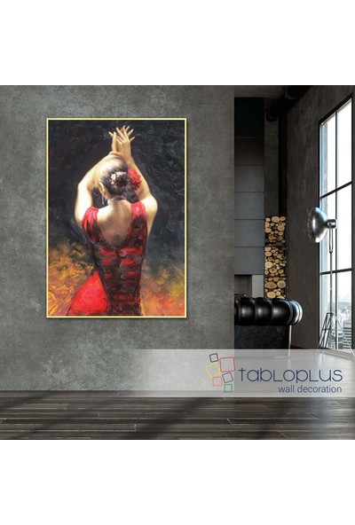 Tablo Plus Ispanyol Kırmızılı Kadın Yağlı Boya Dokulu Tablo