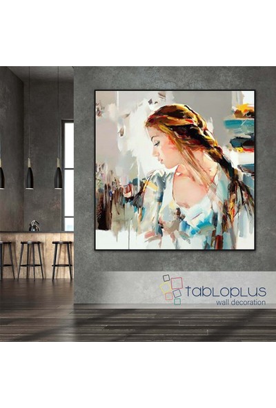 Örgülü Saçlı Kadın Yağlı Boya Dokulu Tablo