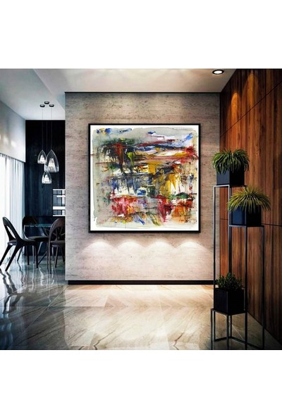 Tablo Plus Rengarenk Soyut Yağlı Boya Dokulu Tablo