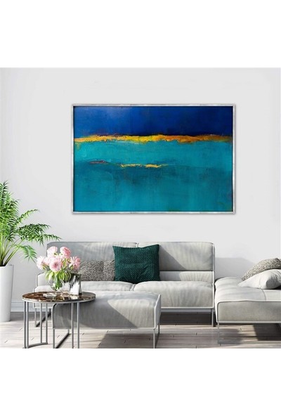 Blue With Gold Stripe Yağlı Boya Dokulu Tablo Blue With Gold Stripe Yağlı Boya Dokulu Tablo