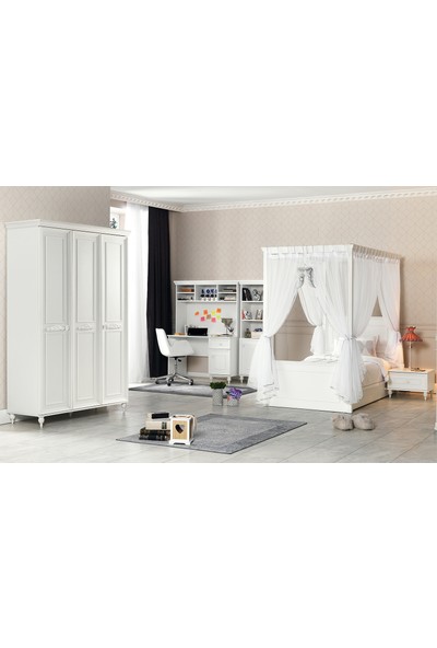 Bubu Home Palangel Genç Odası Takımı Dolap +Cibinlikli Altlıklı Karyola+Komodin+Çalışma Masası+Kitaplık