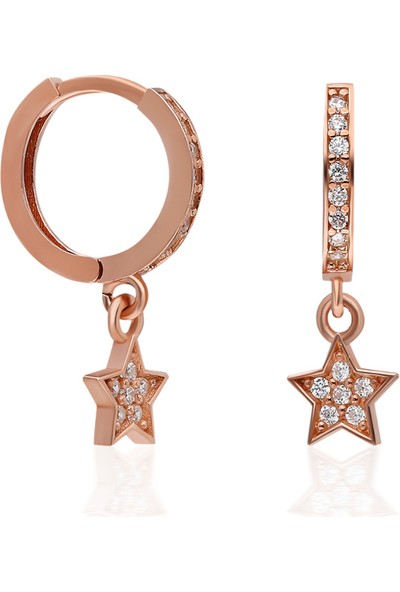 925 Ayar Gümüş Yıldızlı Şık Tasarım Çift Küpe