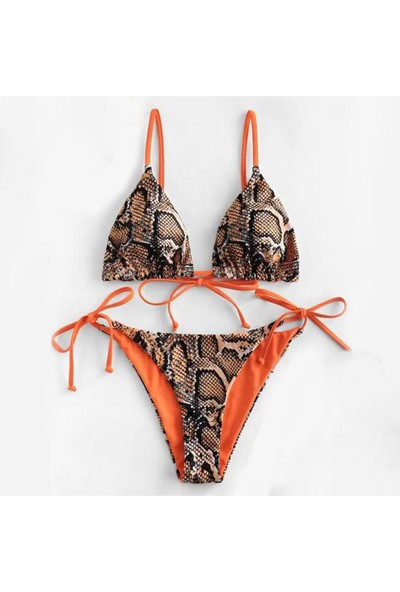 Zhengdong Technology Yılan Derisi Desenli Bikini Takımı - Turuncu / Kahverengi (Yurt Dışından) Zhengdong Technology Yılan Derisi Desenli Bikini Takımı - Turuncu / Kahverengi (Yurt Dışından)