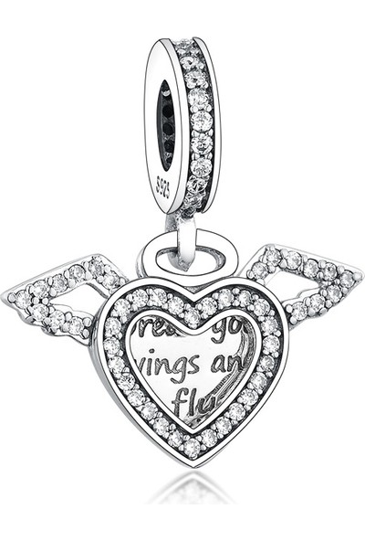 Bilezik 925 Ayar Gümüş Kalp ve Melek Kanatları Dangle Kolye Charm Gümüş Boncuk | Charms Bilezik 925 Ayar Gümüş Kalp ve Melek Kanatları Dangle Kolye Charm Gümüş Boncuk | Charms