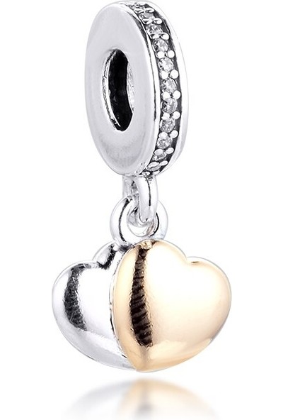 Boncuk Bilezikler Iki Ton Çift Kalp Kalp Dangle Charms 925 Ayar Gümüş Takı | Charms Boncuk Bilezikler Iki Ton Çift Kalp Kalp Dangle Charms 925 Ayar Gümüş Takı | Charms