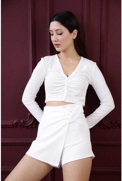 Modaline Fiyonklu Düz Şort Etek Modaline Fiyonklu Düz Şort Etek