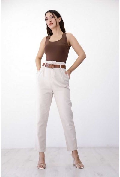 Modaline Yüksek Bel Kemerli Pantolon Modaline Yüksek Bel Kemerli Pantolon