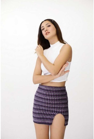 Modaline Desenli Yırtmaçlı Etek