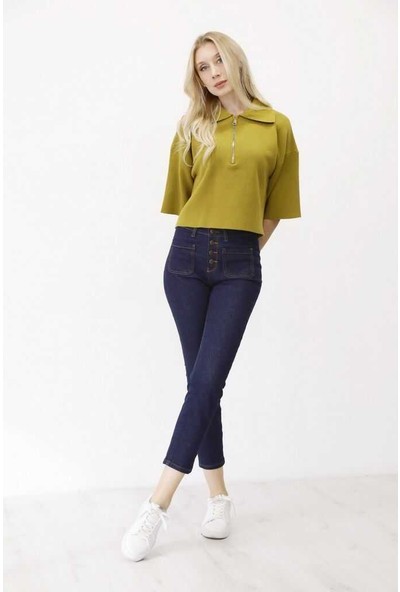 Modaline Dört Düğmeli Kadın Jean Pantolon