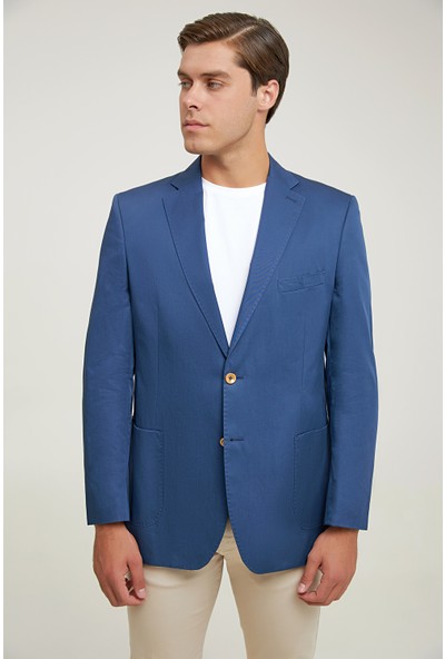 Ds Damat Slim Fit Lacivert Düz Koton Ceket