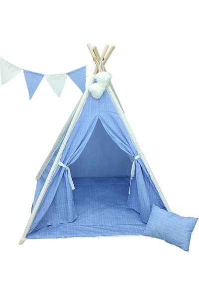 Mordesign Ahşap Direkli, Pencereli Doğal Çocuk Oyun Çadırı, Gökkuşağı Serisi Mavi Renk Mordesign Ahşap Direkli, Pencereli Doğal Çocuk Oyun Çadırı, Gökkuşağı Serisi Mavi Renk