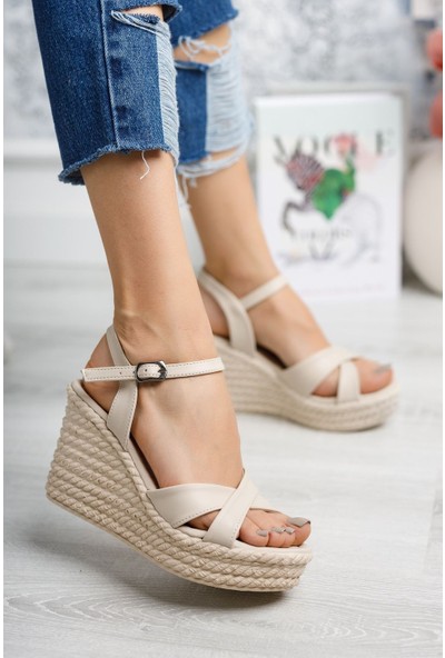 NeskaAvm Mantar Taban Çapraz Bant Vizon Sandalet