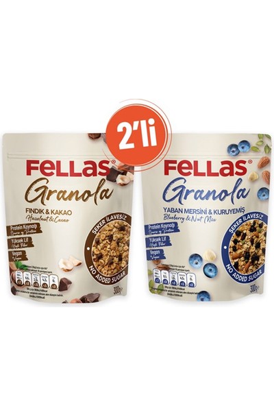 Fellas Granola 2'li - Yaban Mersini & Kuruyemişli 300 gr + Fındık & Kakaolu 300 gr