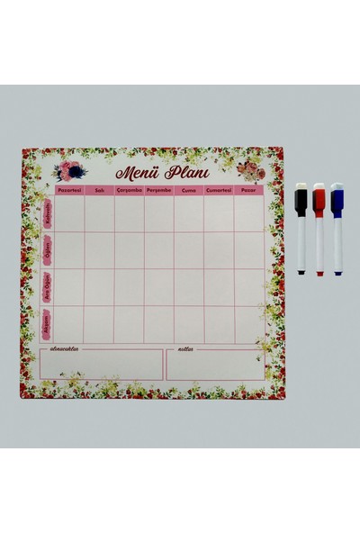 Gifts Turkiye Menu Planı Çiçekli Magnet Planlayıcı - Silinebilir Mıknatıslı Yazı Tahtası 33 x 32 cm + 3 Kalem Gifts Turkiye Menu Planı Çiçekli Magnet Planlayıcı - Silinebilir Mıknatıslı Yazı Tahtası 33 x 32 cm + 3 Kalem