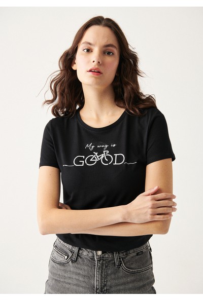 Mavi Good Baskılı Siyah Tişört