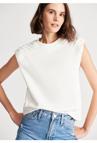Beyaz Kolsuz Sweatshirt