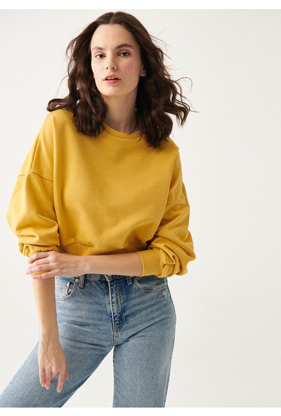 Bisiklet Yaka Sarı Sweatshirt