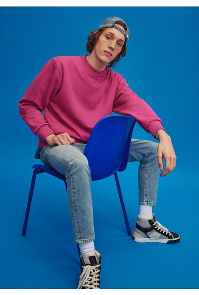 Mavi Bisiklet Yaka Pembe Sweatshirt