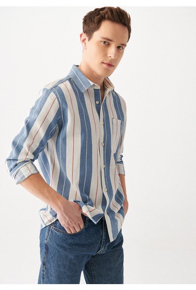 Mavi Çizgili Indigo Gömlek