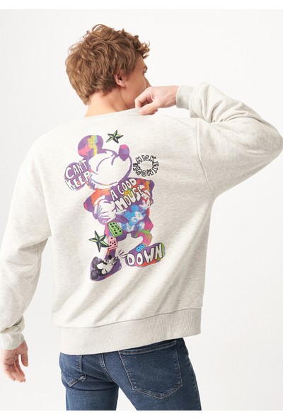 Mickey Mouse Baskılı Beyaz Sweatshirt