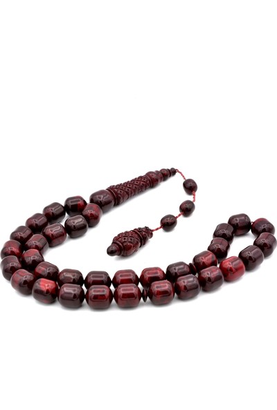 Usta Işi Oyma Imameli Hareli Bordo Toz Pres Kehribar Tesbih Iri Boy