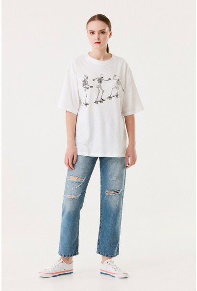 Iskelet Baskılı Oversize Tişört