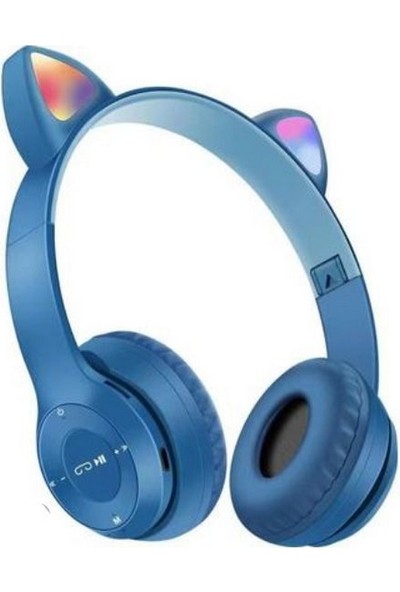 Eiroo P47M Kedi Kulak LED Işıklı Kablosuz Mavi Kulaklık